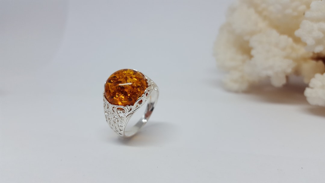 Round Baltic Amber Ring, Princess Crown Ring, Amber and Silver Ring ...