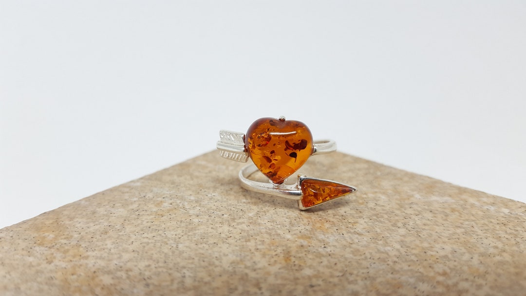 Amber Heart Ring, Arrow and Heart Jewelry, Gift for Girlfriend, Heart ...