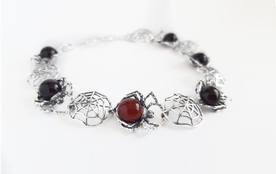 Silver and Cherry Amber Spider Bracelet Spider Web Bracelet - Etsy