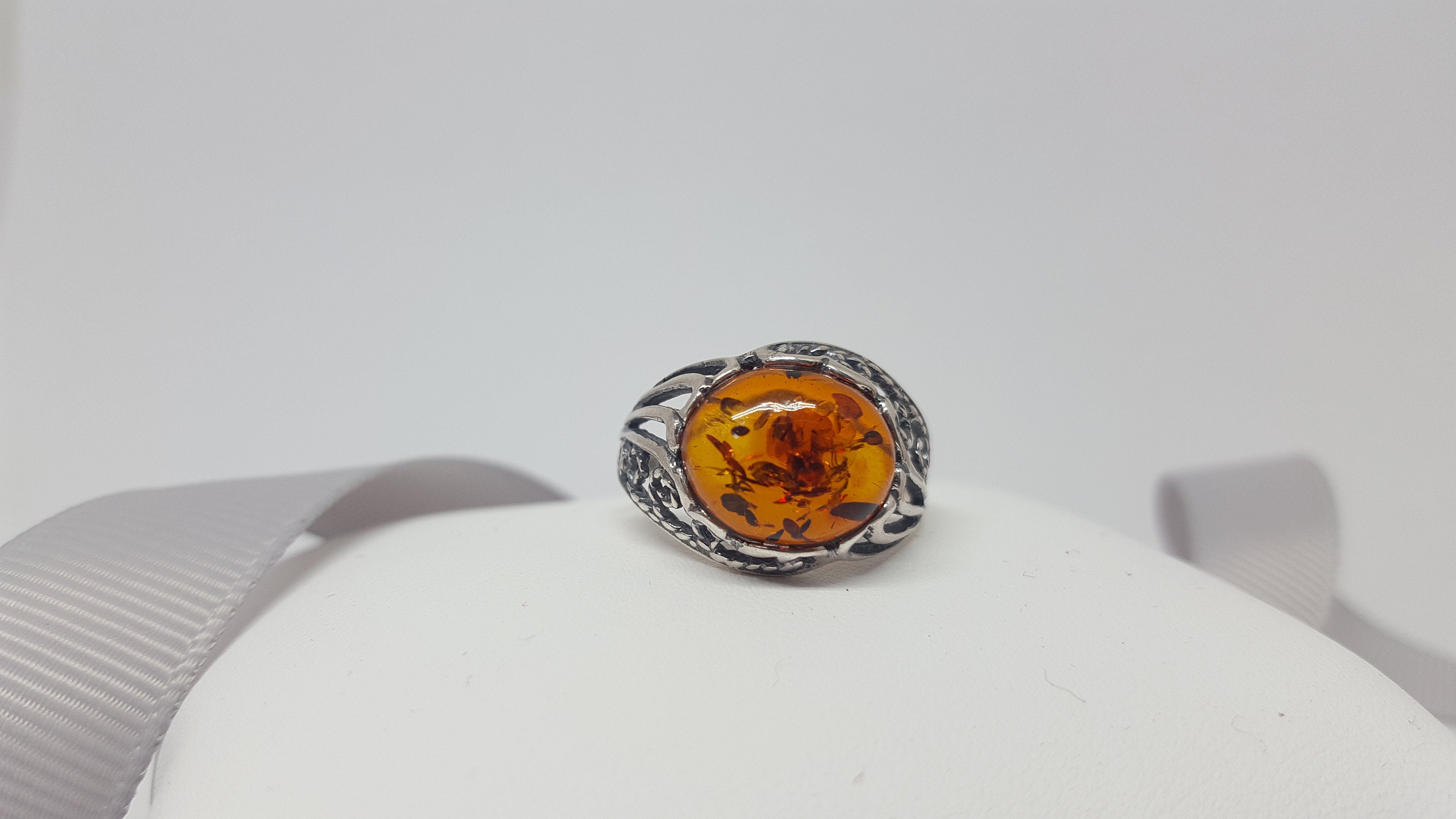 Filigree Amber Ring, Oval Honey Amber Ring, Detailed Baltic Amber Ring ...