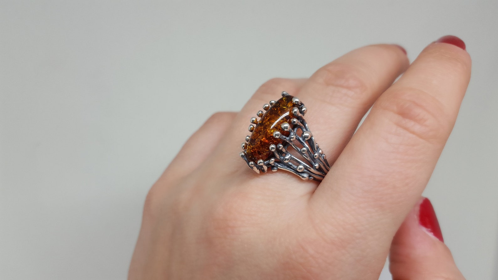 Large Statement Amber Ring, Big Silver and Amber Ring, Oval Amber Ring ...