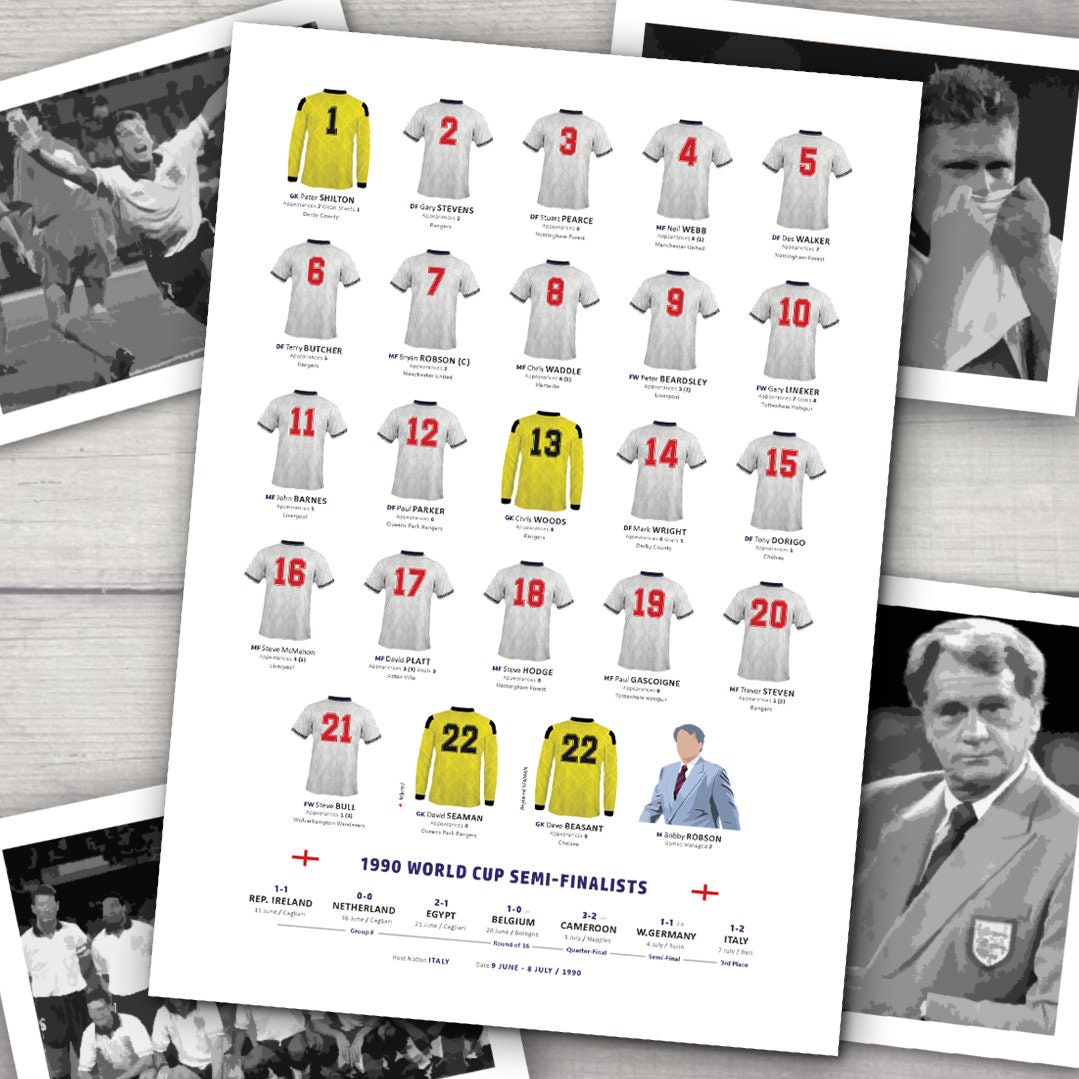 1990 England World Cup 1990 Squad Presentation Print - Etsy