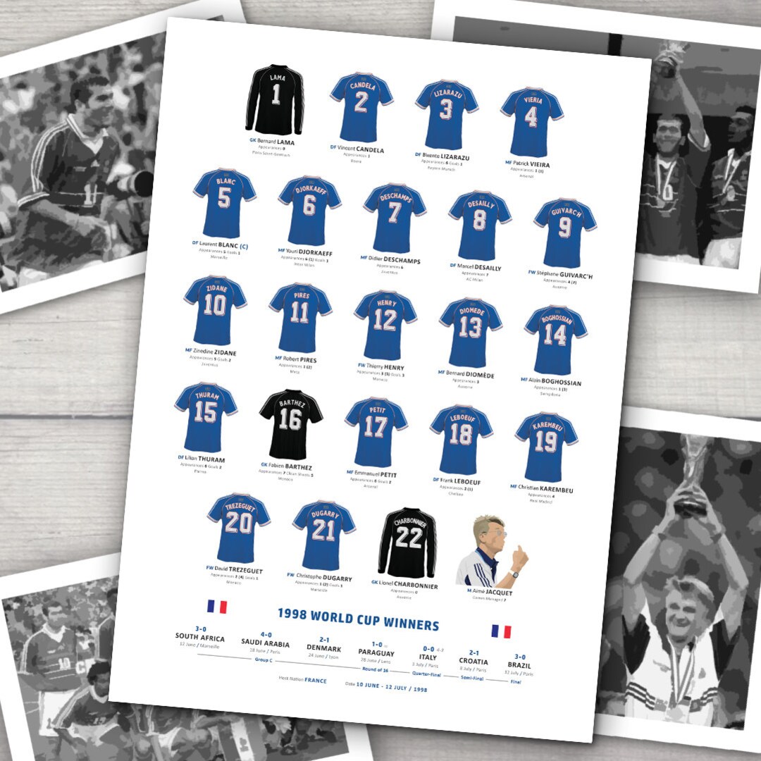 1998 - France World Cup 1998 Squad - Presentation Print - Gift - Wall ...