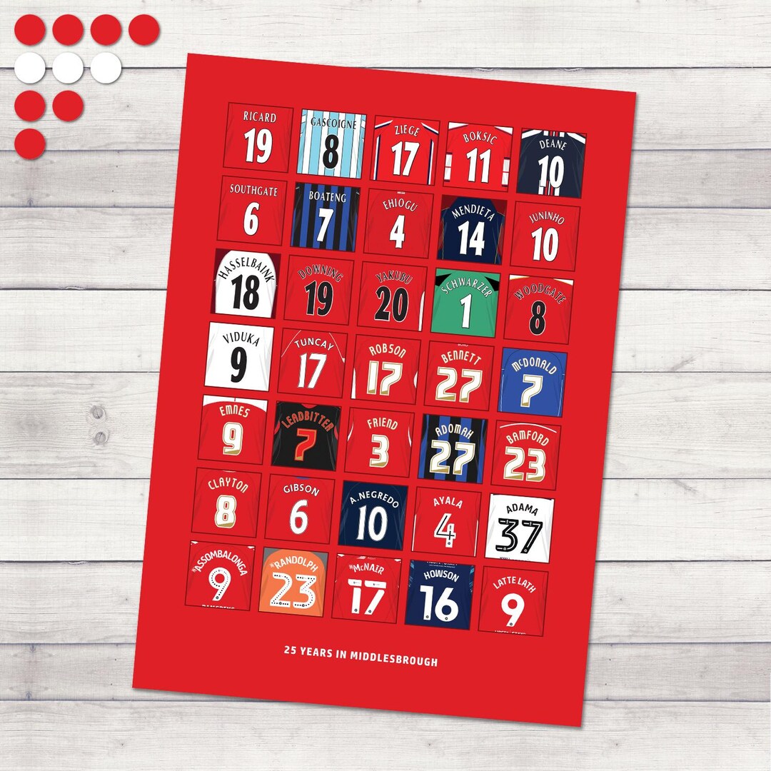 Middlesbrough 25 Years on Teesside Legends Print Gifts Wall Art Retro ...