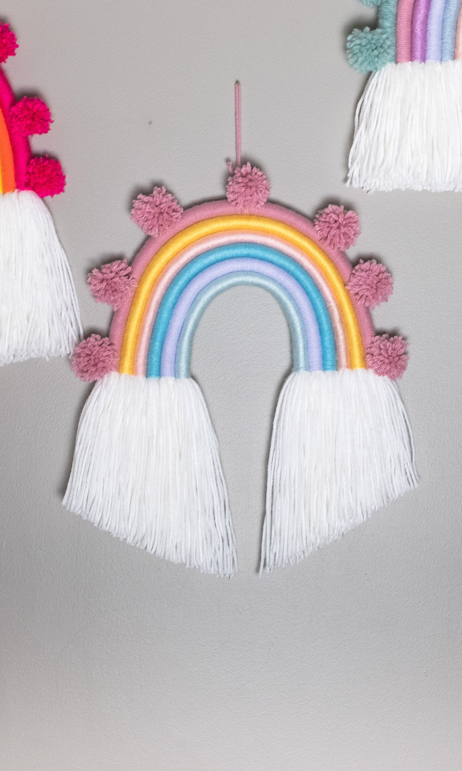 Large Pom Pom Pastel Rainbow Fiber Wall Hanging / Beautiful Rainbow ...