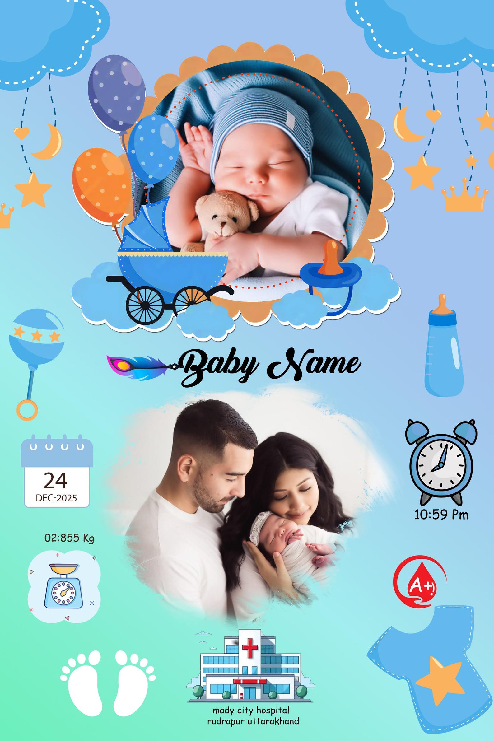 Baby Birth Templates, PSD Baby Frame Templates, Baby Boy Birth ...
