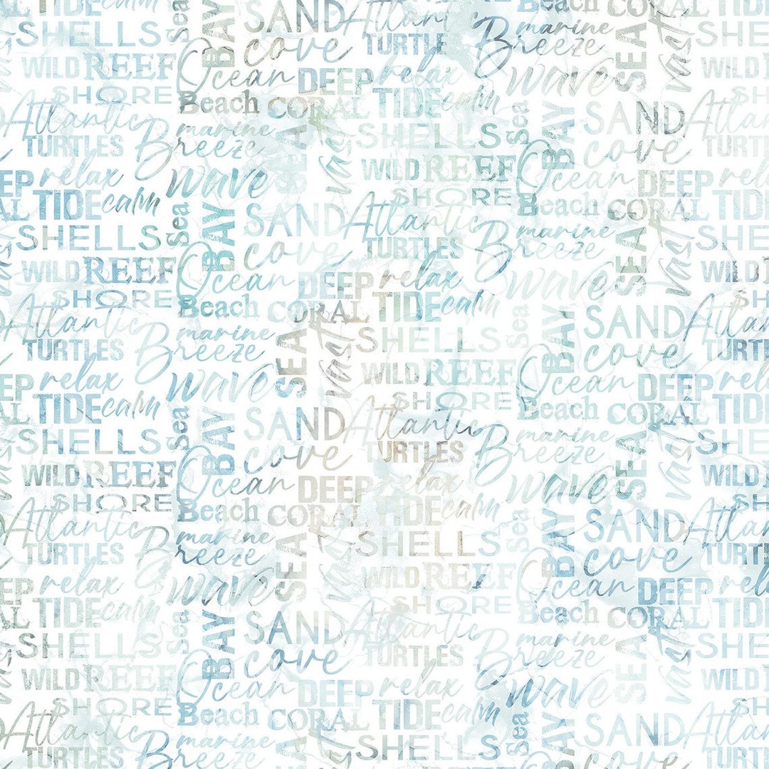 Sea Breeze Words Allover in Cream Blue by Deborah Edwards for Northcott ...