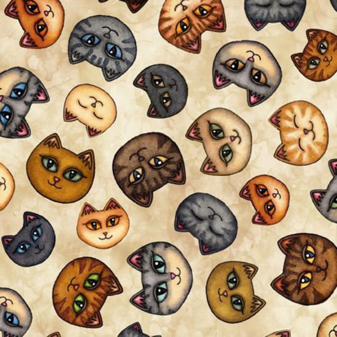 Meow Cat Head Toss in Beige by Dan Morris for Quilting Treasures ...