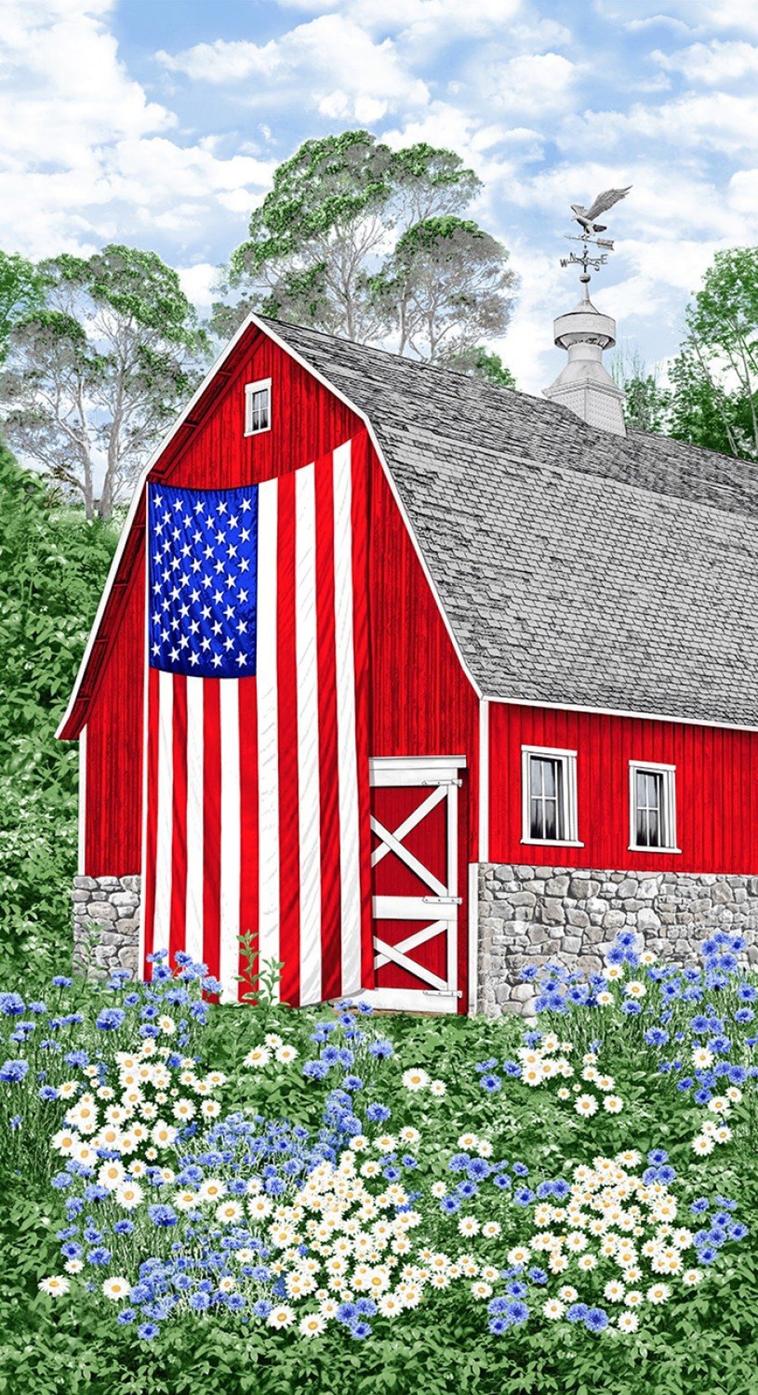 Freedom Farm Collection Red Barn on Field With American Flag - Etsy