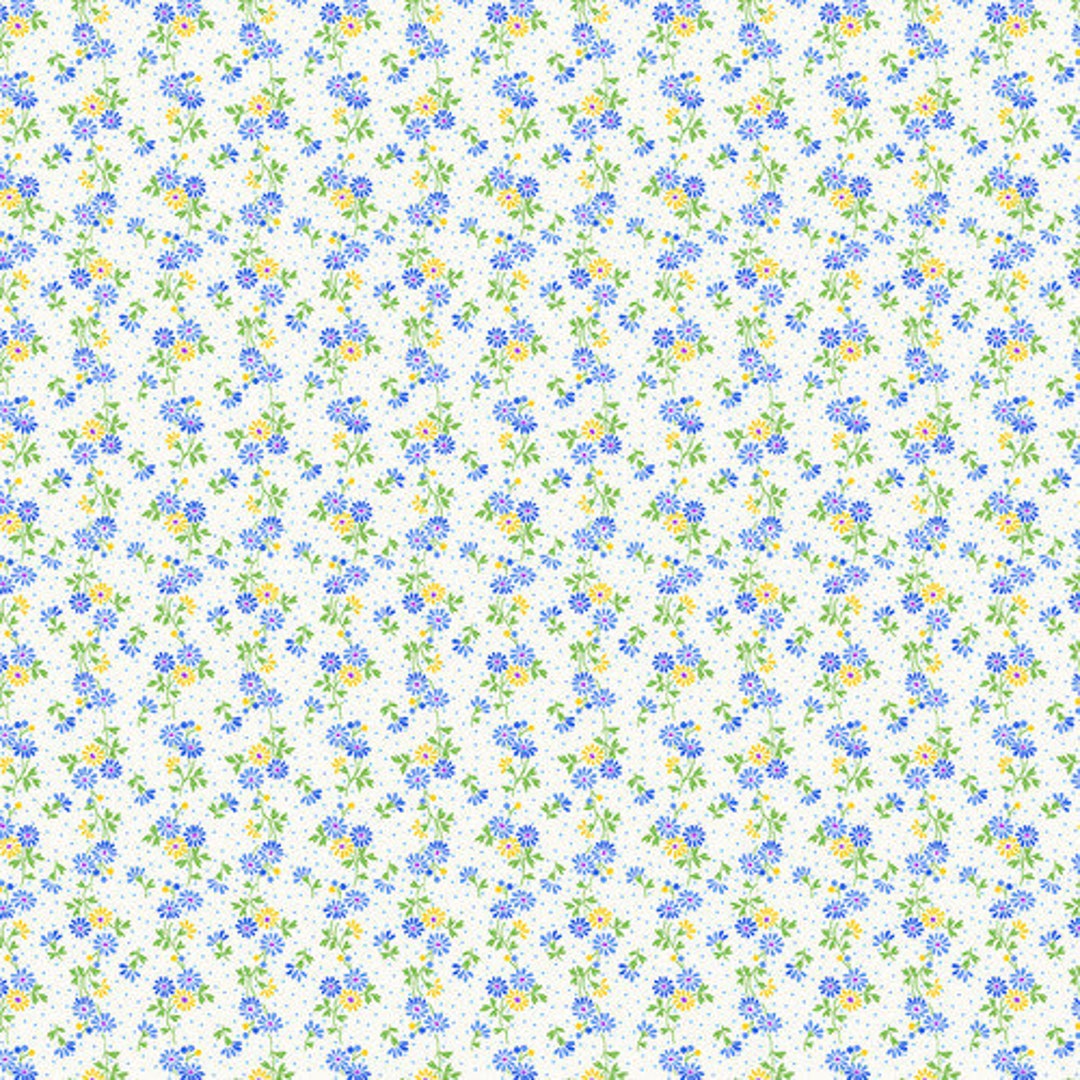 Nana Mae 7 Spaced Daisies in Cream Blue by Henry Glass 44 Inches Wide ...