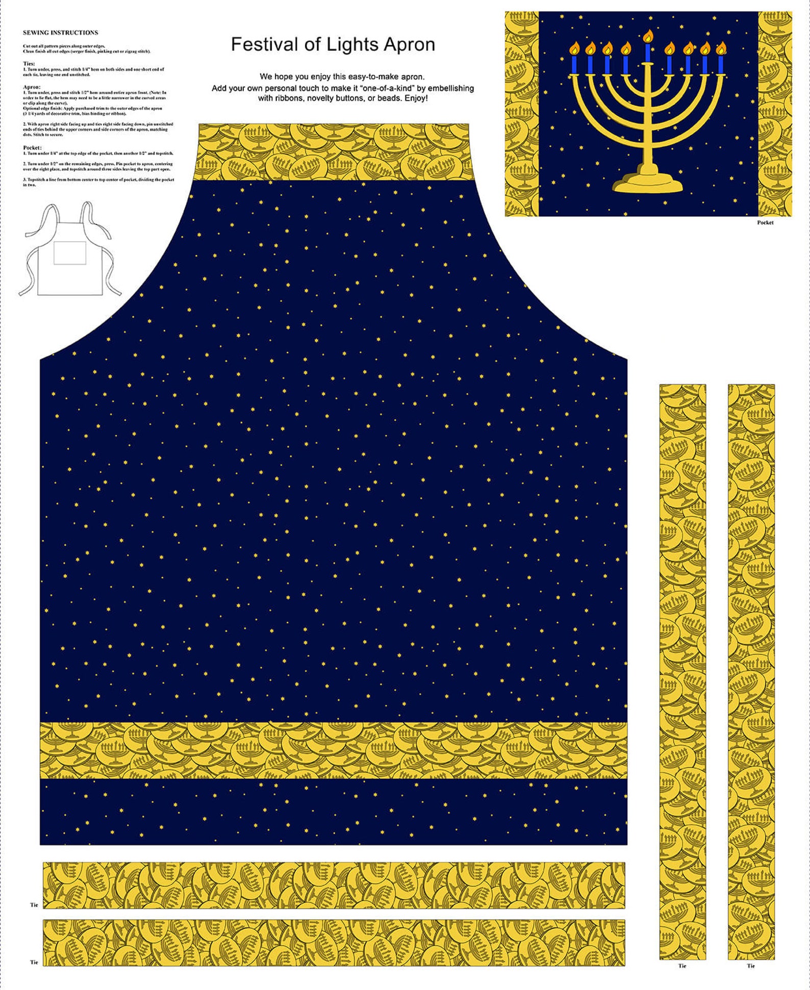 Festival of Lights Hanukkah Apron Panel 36 X 44 Inches by | Etsy