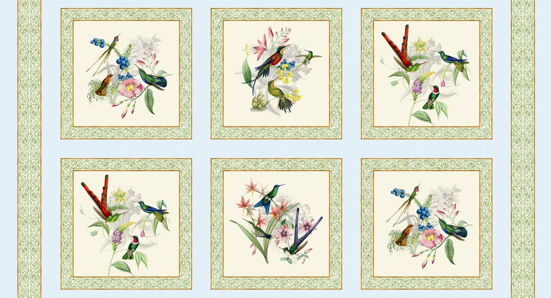 Hummingbird Heaven Block Panel 24 X 44 in Blue by Elizabeth Isles for ...