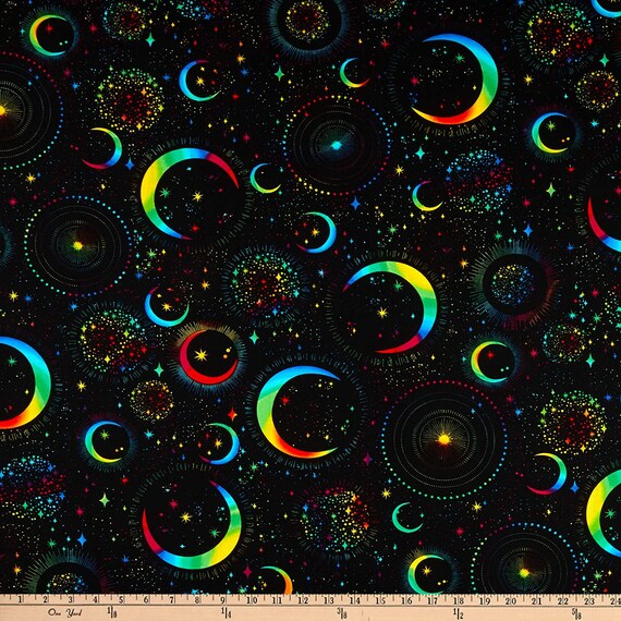 230220 Timeless Treasures space fabric with multi color moon and star ...