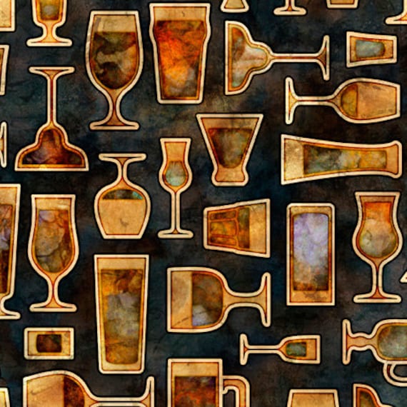 Cocktail Hour Quilting Treasures Drinks Digital Print Navy Cotton ...