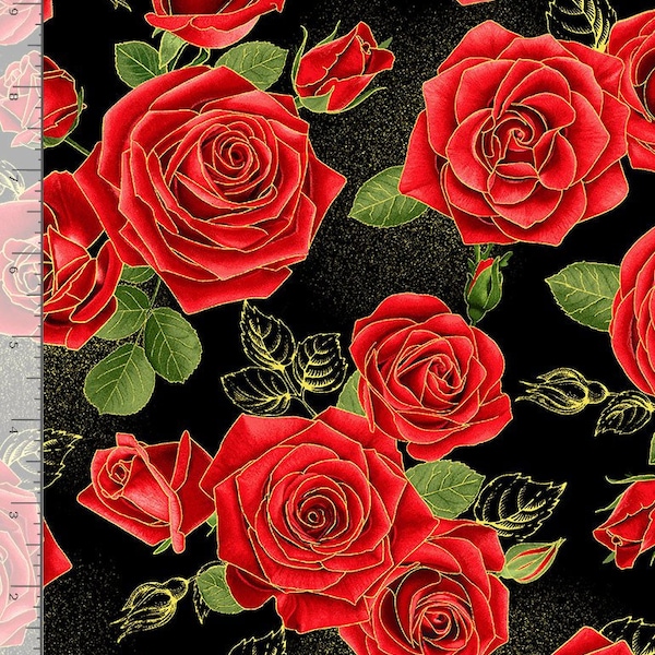 Red Rose Fabric - Etsy