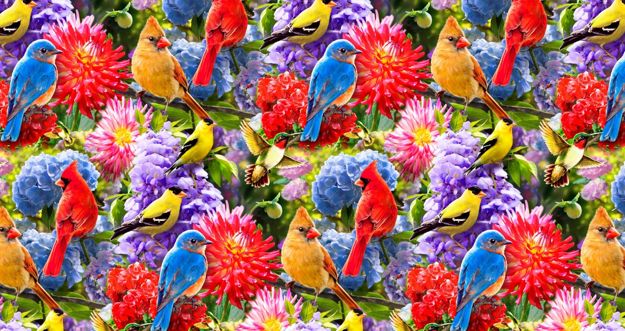 Birds and Flowers Allover Design Digital Print by David - Etsy