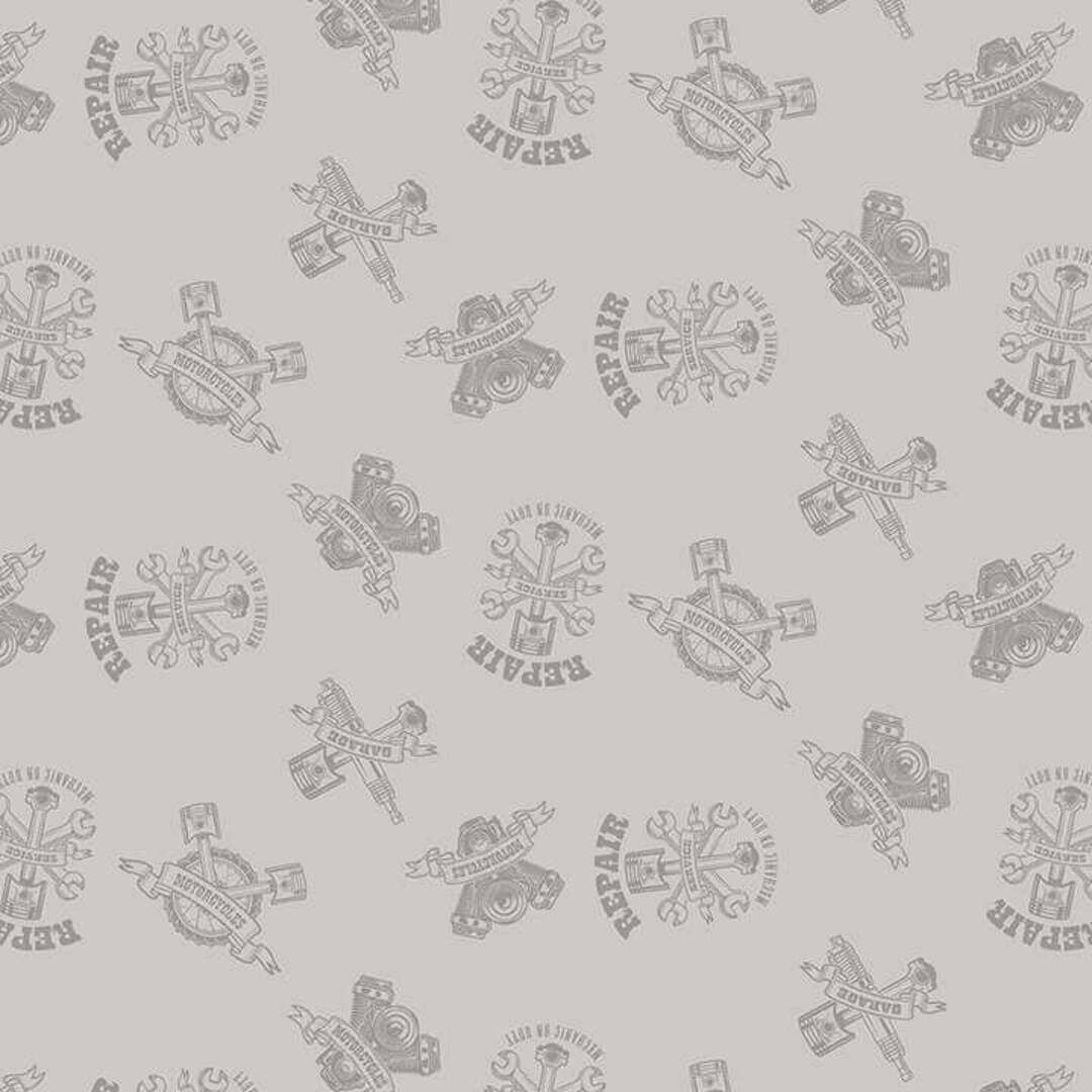 My Tools My Rules Tonal Print in Gray by Pattern Wheel Studio for Henry ...