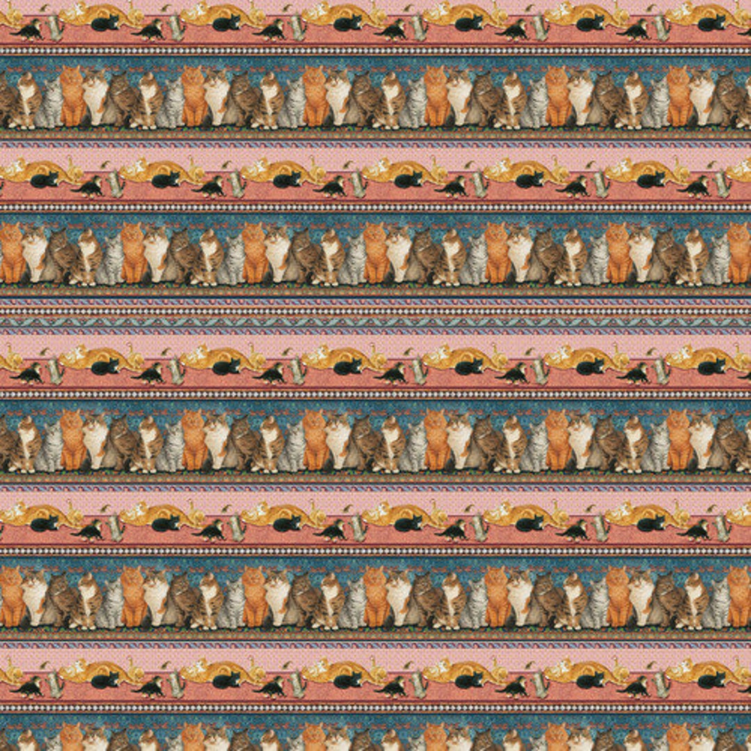Sophisti-cats Cat Border Stripe in Pink by Lesley Anne Ivory for Blank ...