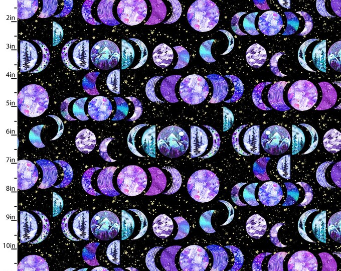 REMNANT 1/4 Artic Wonder Moon Phases in Black Metallic Glitter on White ...