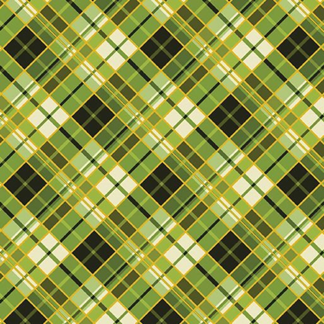 Harvest Festival Autumn Plaid in Green Metallic by Kanvas Studio for ...