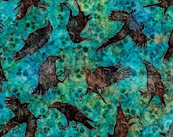 Crows on Blue Fabric Crow Morning by Vinpauld Watercolor Winter Bird ...