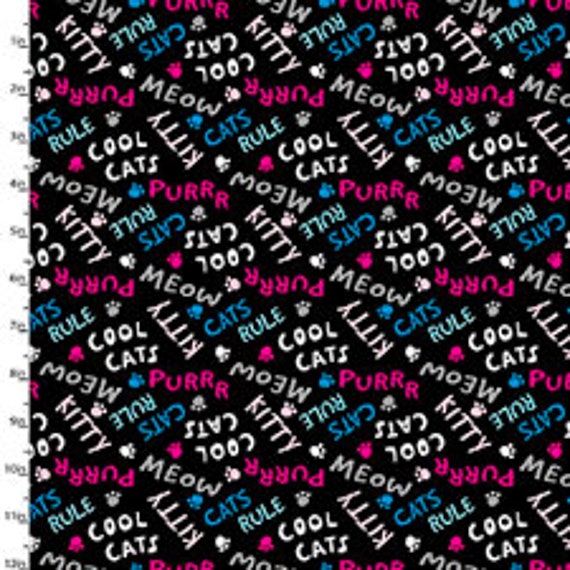 Cool Cat Club Cat Words in Black by 3 Wishes 44 Inches Wide - Etsy