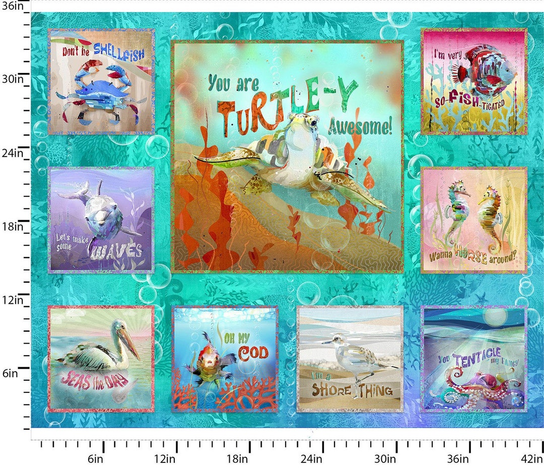 Shining Sea Sea Life Patch Panel 36 in Multi by Connie Haley for 3 ...