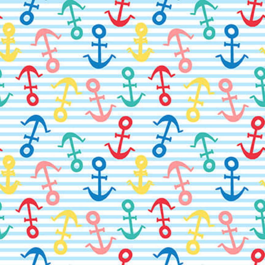 Seas the Day Tossed Anchors on a Stripe Multi Yellow Red Blue - Etsy