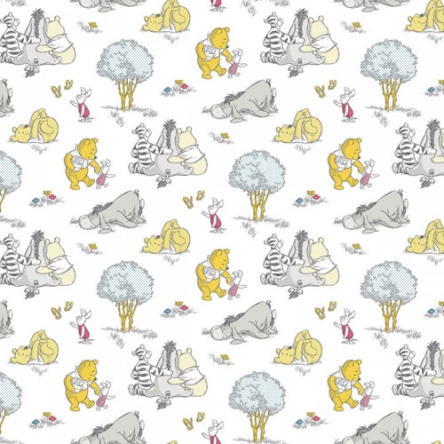 Disney Winnie the Pooh Ballon on White Flannel Fabric 100% - Etsy