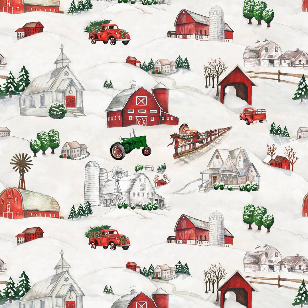 Wintry Mix Winter Scenic on White Red Barn Truck Horse Farm by ...