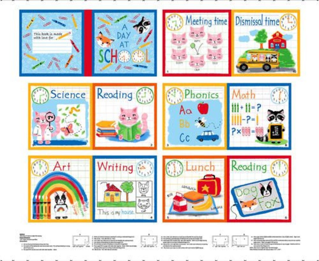 A Day at School Book Panel 36 in Multi by Lilac Bee Designs for Studio ...