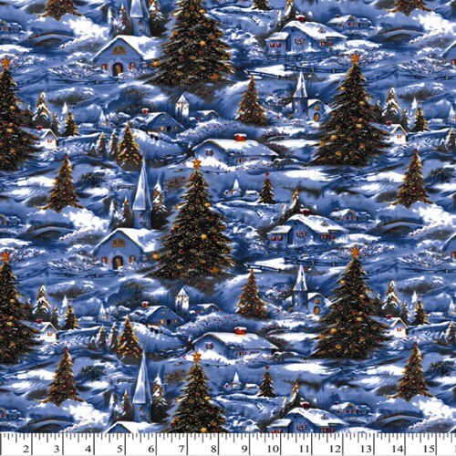 Christmas Scenery Cotton Fabric Church Snow Winter - Etsy