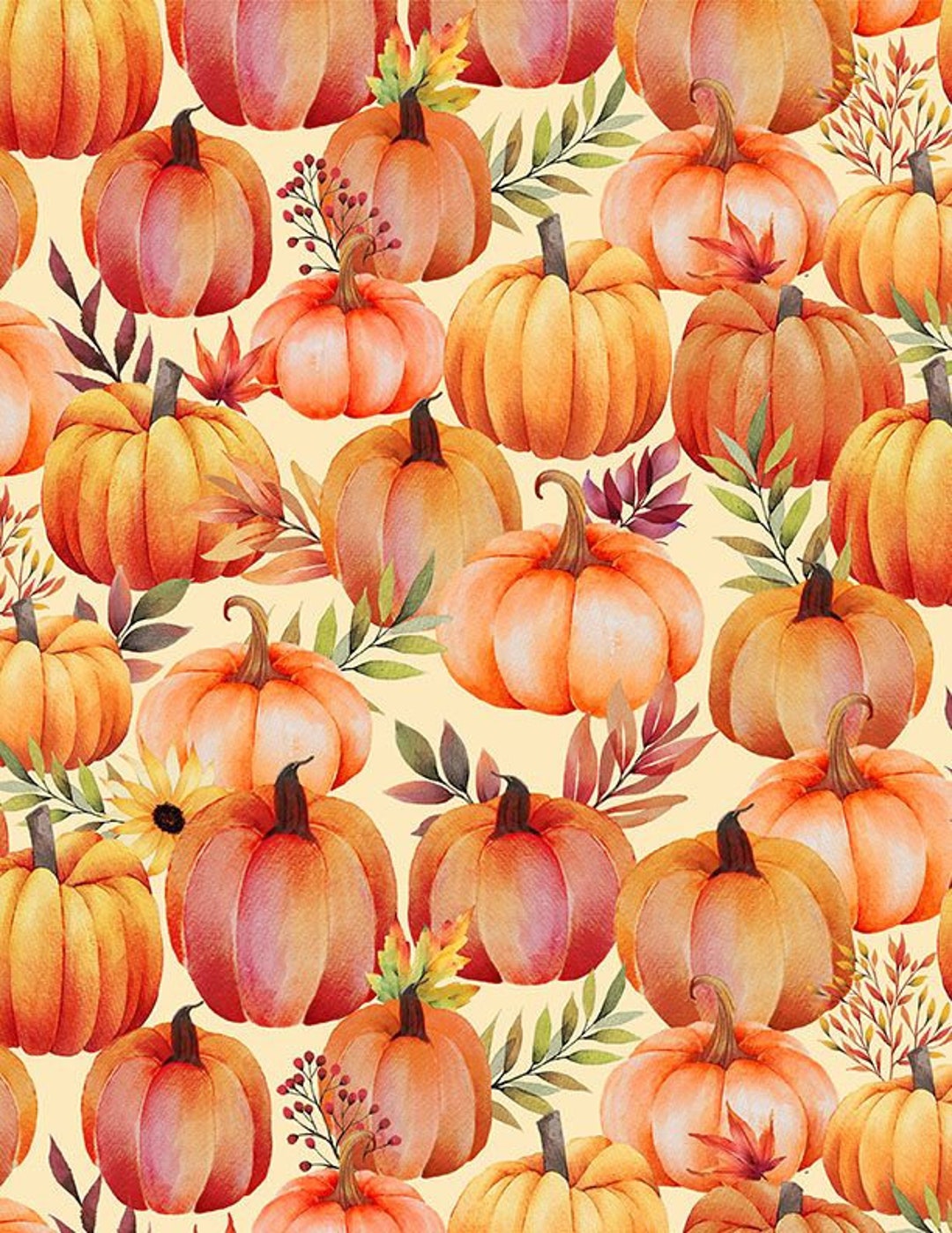 Autumn Light Packed Pumpkins in Cream by Lola Molina for Wilmington ...