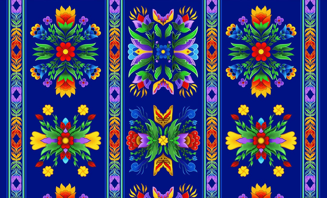 Regalia Wide Stripe Southwest Flower in Royal Blue by Aaron Martin for ...
