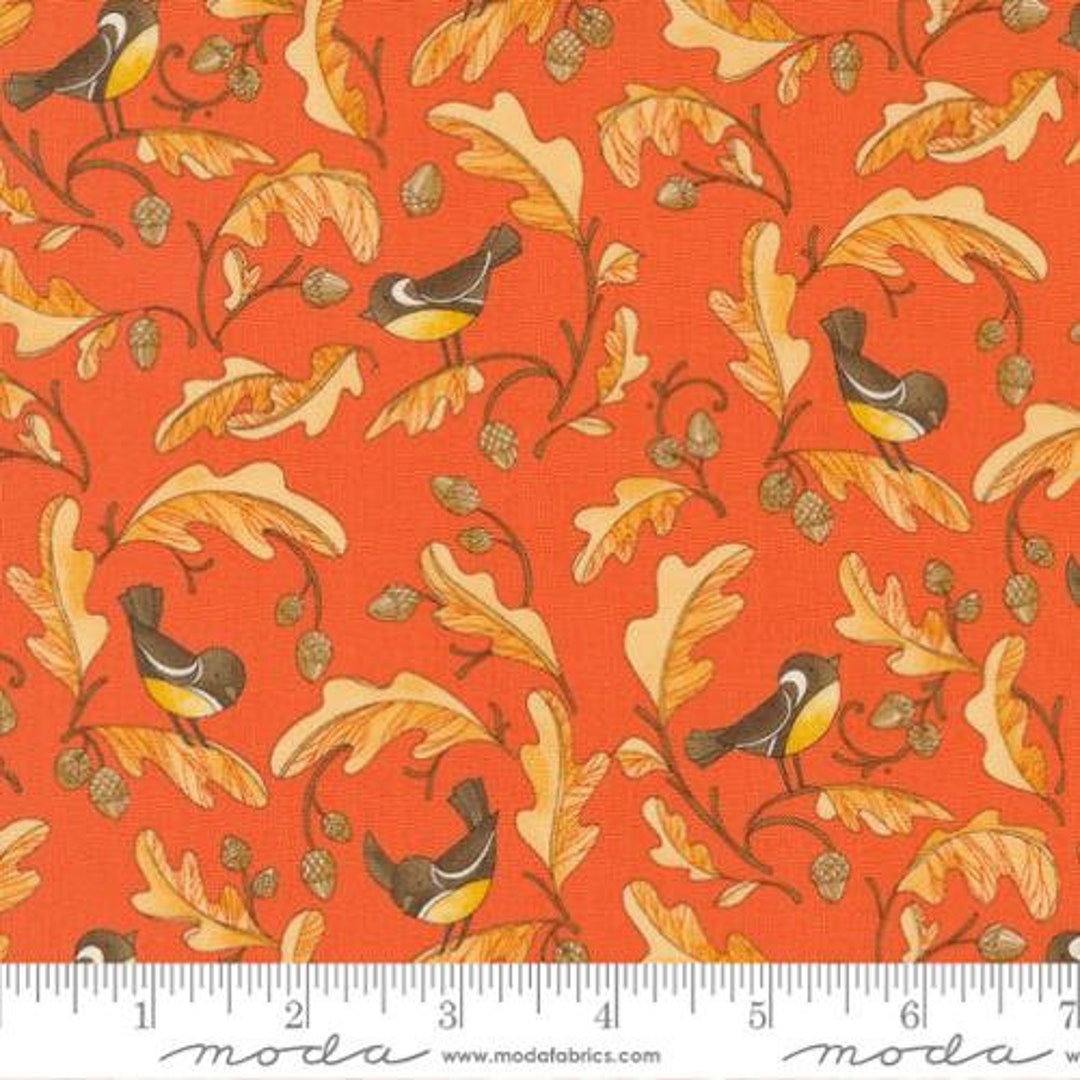 Forest Frolic Birds and Acorns in Orchard Orange by Robin - Etsy