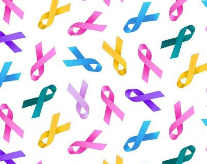 Mook Fabrics Multi Colored Cancer Awareness Ribbons 100% Quilt Shop ...
