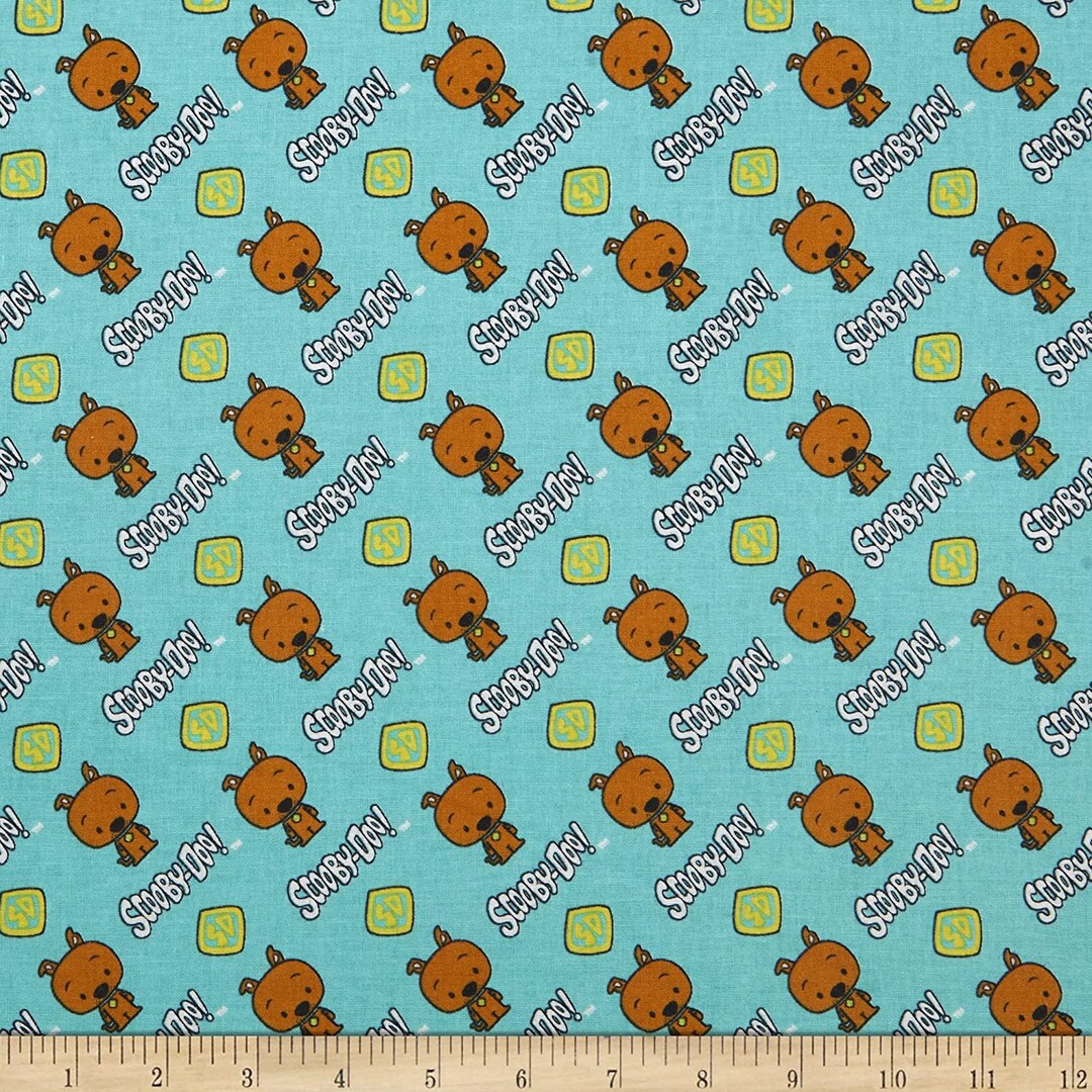 Scooby Doo Chibi Dog Tag in Teal by Camelot Fabrics 44 Inches Wide 100% ...