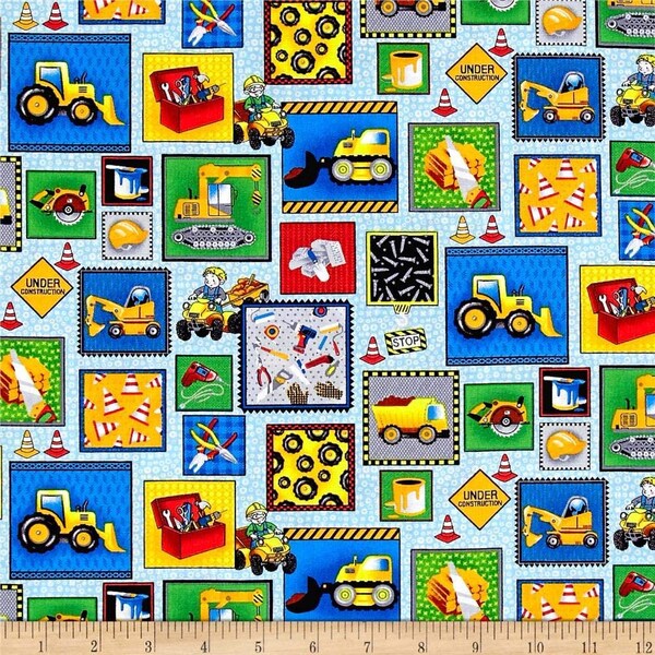 Construction Theme Cotton Fabric - Etsy