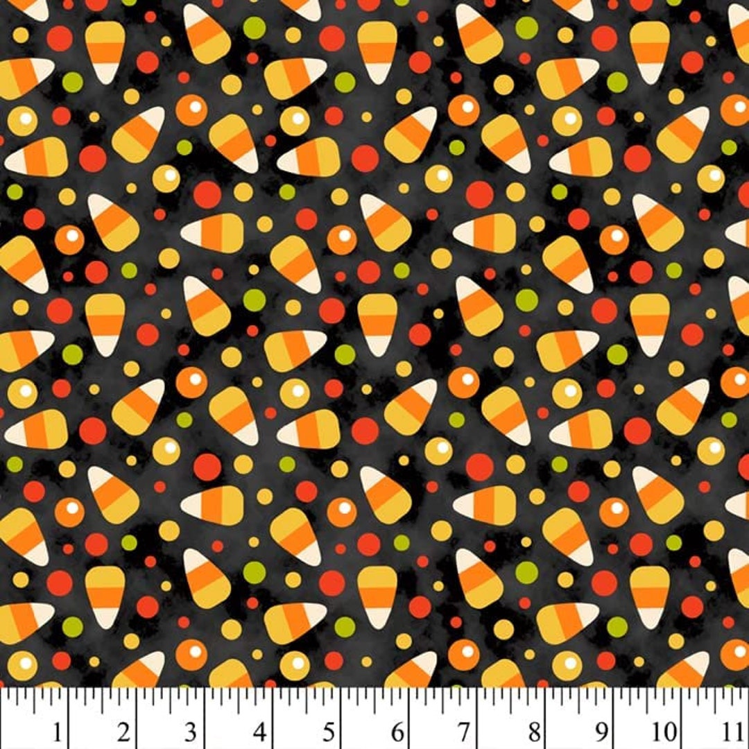 Candy Corn Toss in Black Halloween Candy by David Textiles 44 Inches ...