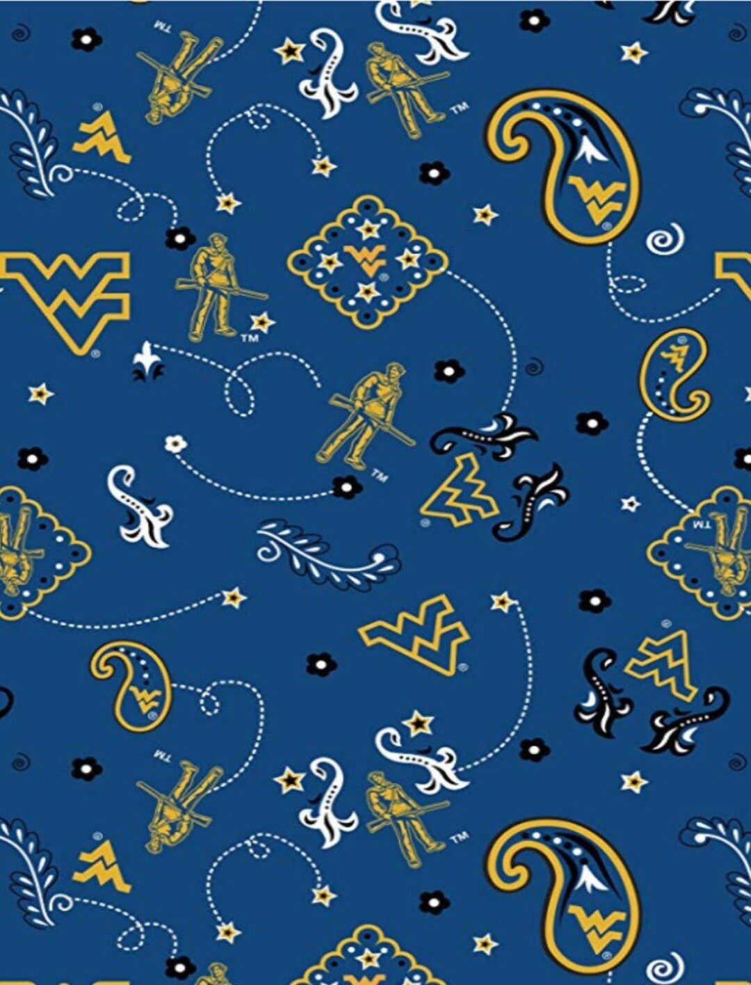 West Virginia Mountaineers NCAA College WVU Bandana Paisley 43 Inches ...