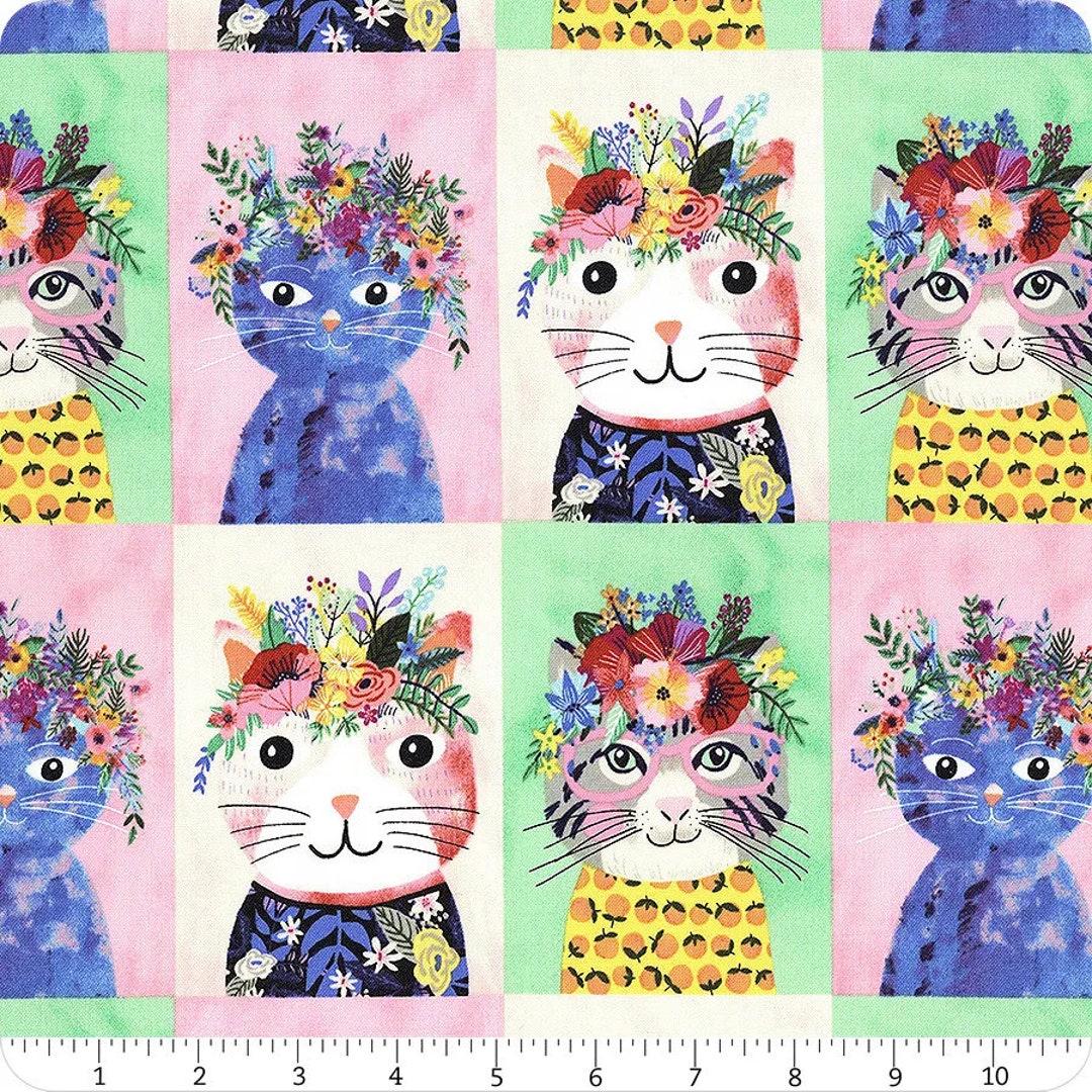 Floral Pets Kitties in Multi by Mia Charro for Free Spirit 44 Inches ...