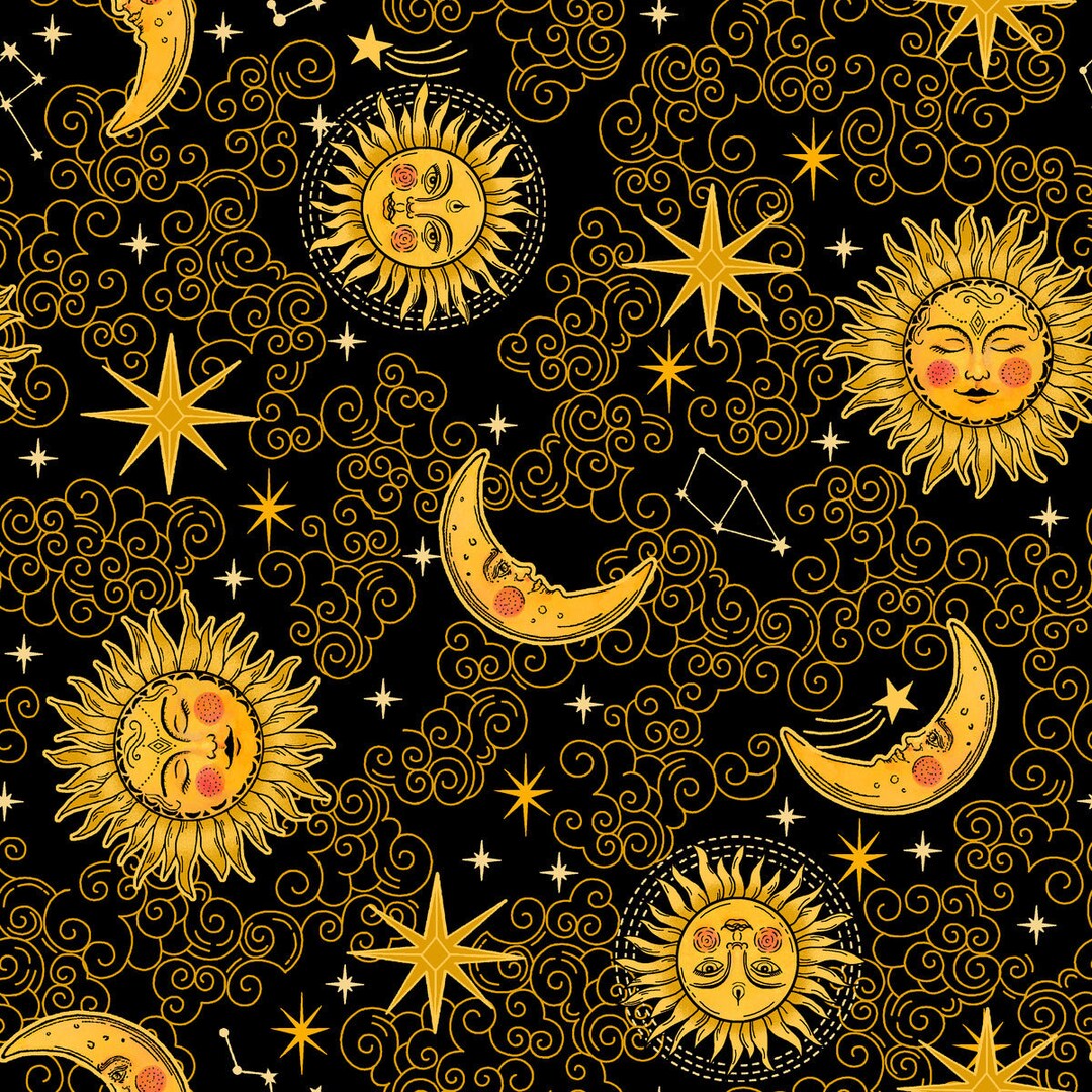 Celestial Galaxy Stars, Suns, Moons and Clouds in Black by Color Pop ...
