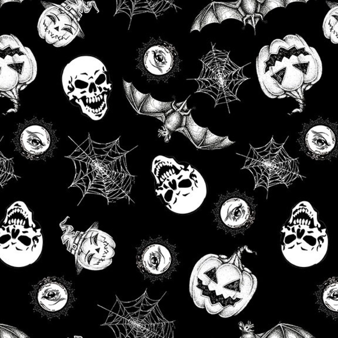 Hocus Pocus Halloween Glow in Dark Tossed Halloween Motifs in Black by ...