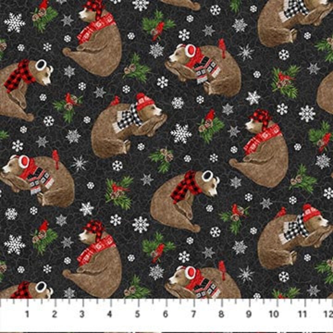 Beary Merry Christmas Tossed Bears in Black Multi by Deborah Edwards ...