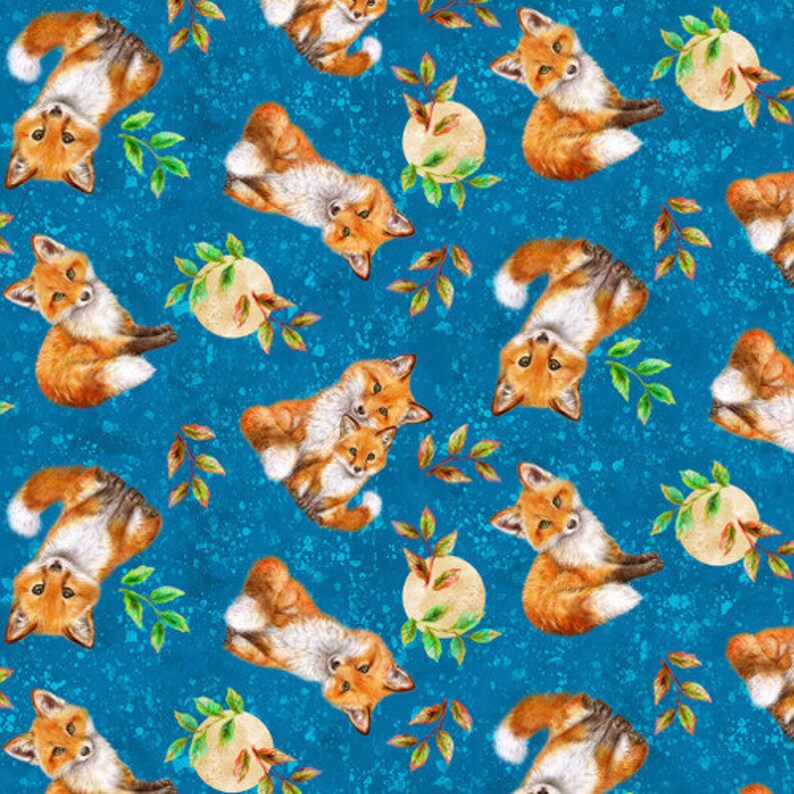 Auburn Fox Cub Tossed Allover in Cobalt by Kayomi Harai for - Etsy