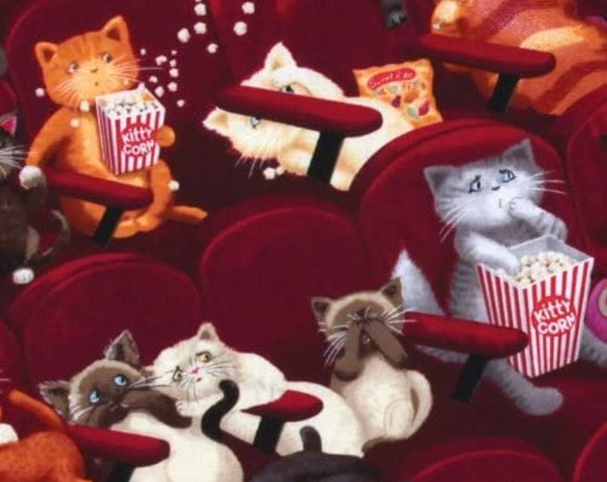 Cat Movie Theater Popcorn in Maroon by Timeless Treasures 44 - Etsy