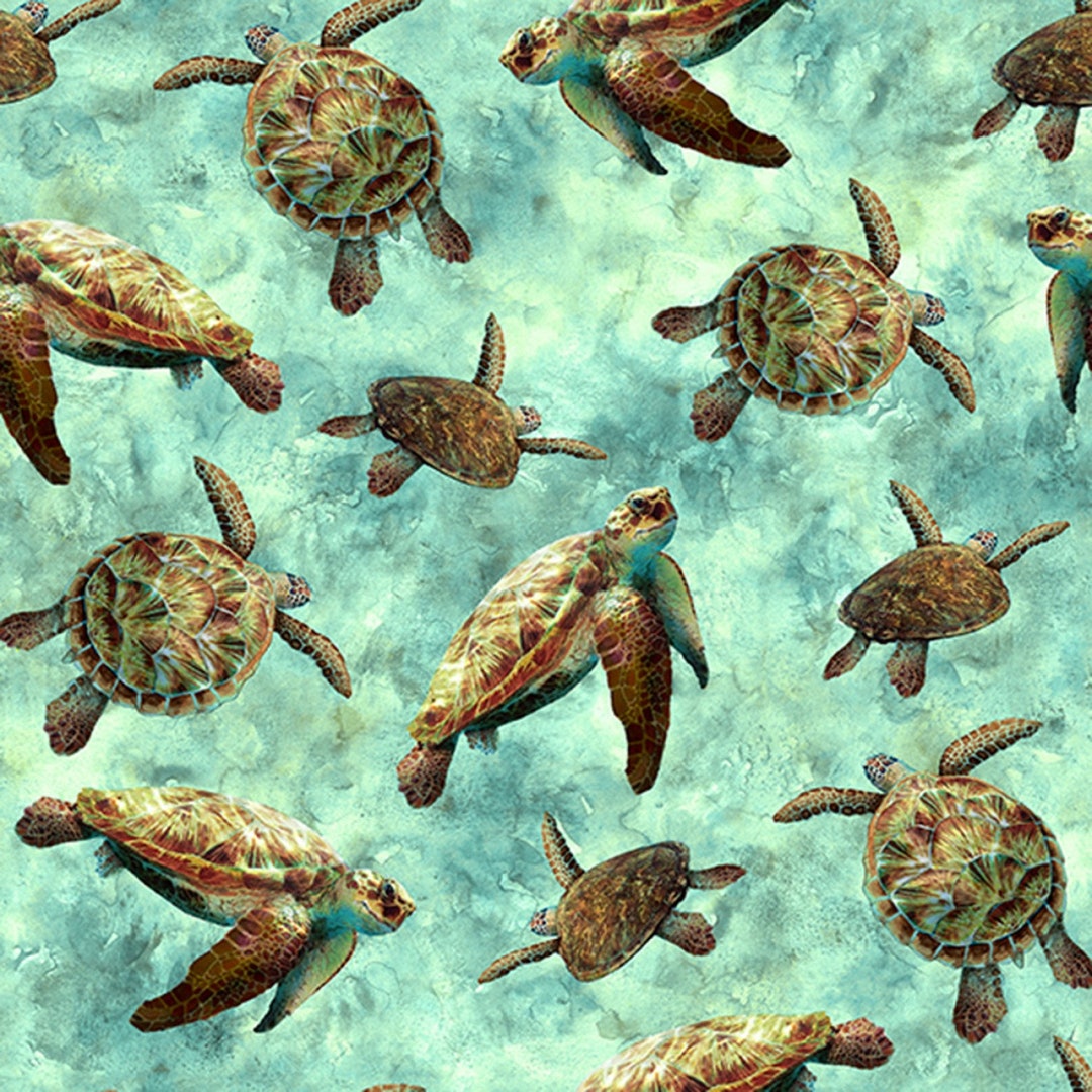 Tides of Color Sea Turtle in Seafoam Green by Hoffman Fabrics 44 Inches ...