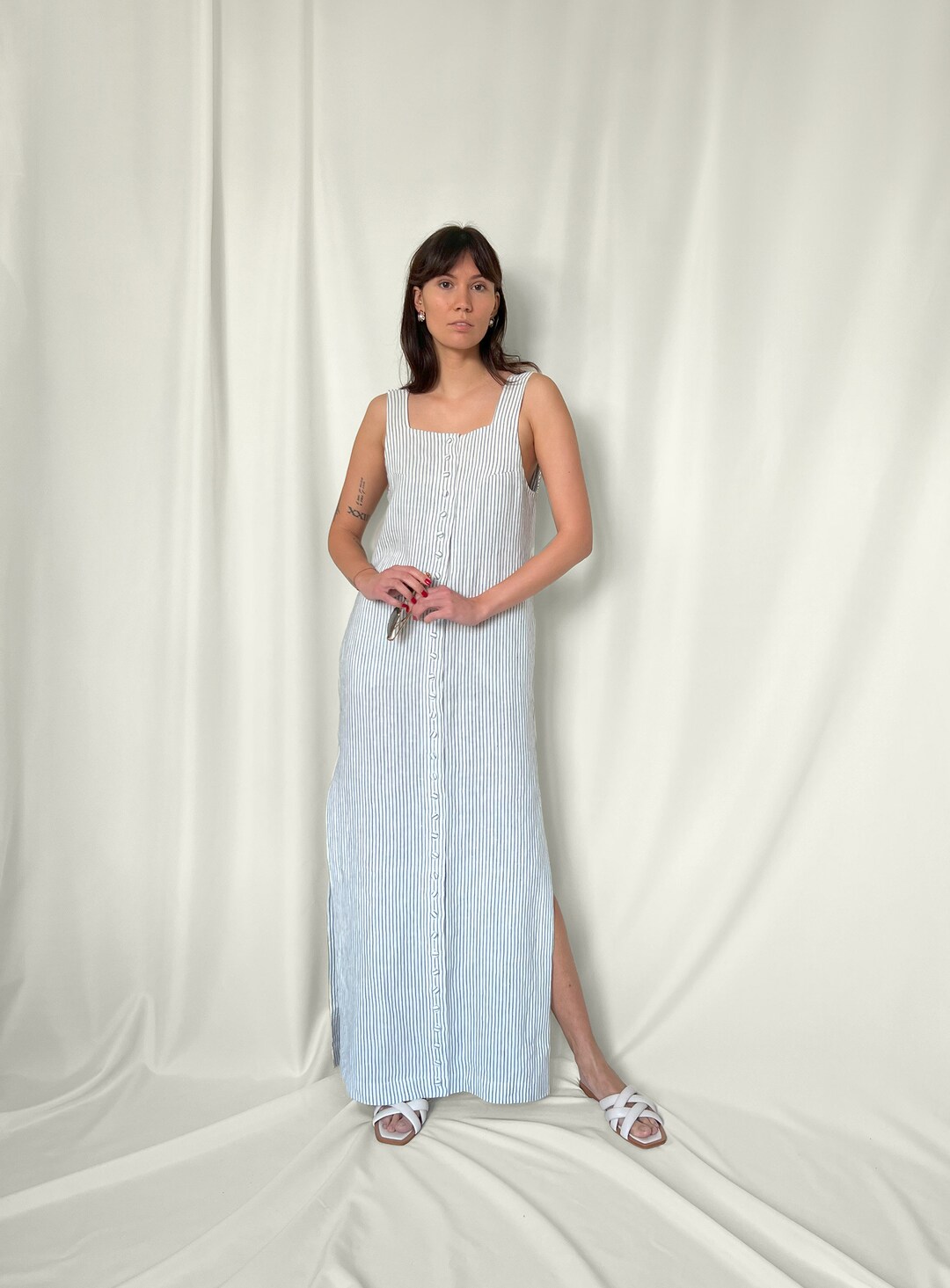 Long Striped Linen Dress, Linen Beachwear Dress, Linen Resort Wear - Etsy