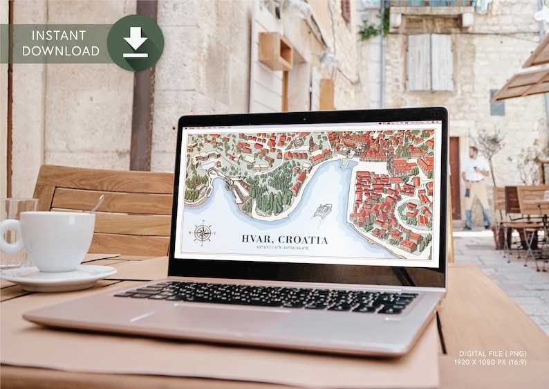 Hvar Coordinates Map | Instant PNG Download | Hvar Town, Hvar Island ...