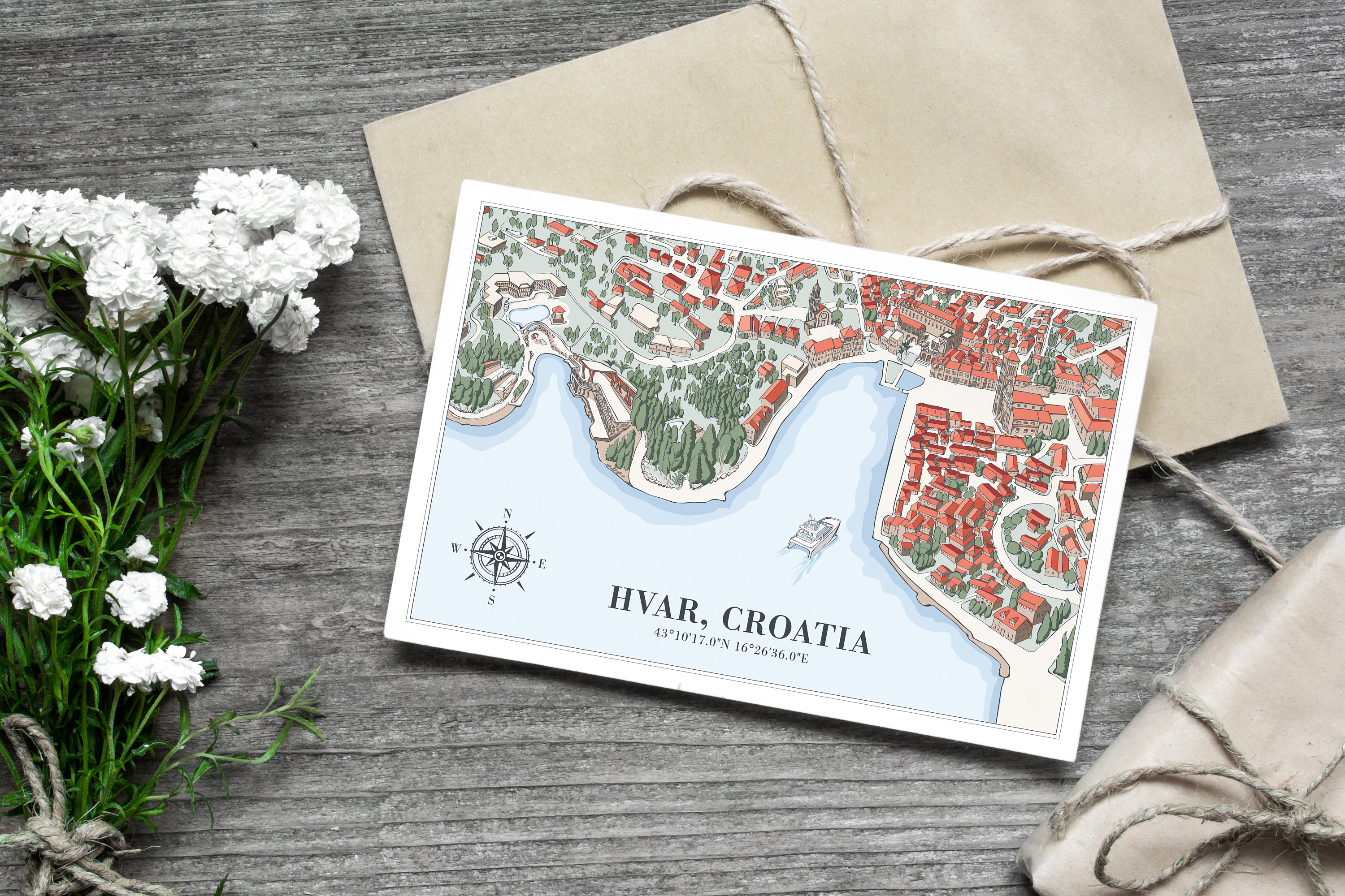 Hvar Coordinates Map | Instant PNG Download | Hvar Town, Hvar Island ...